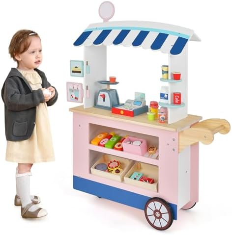 HONEY JOY Wooden Grocery Store Playset, Kids Pretend Role Play Market ...