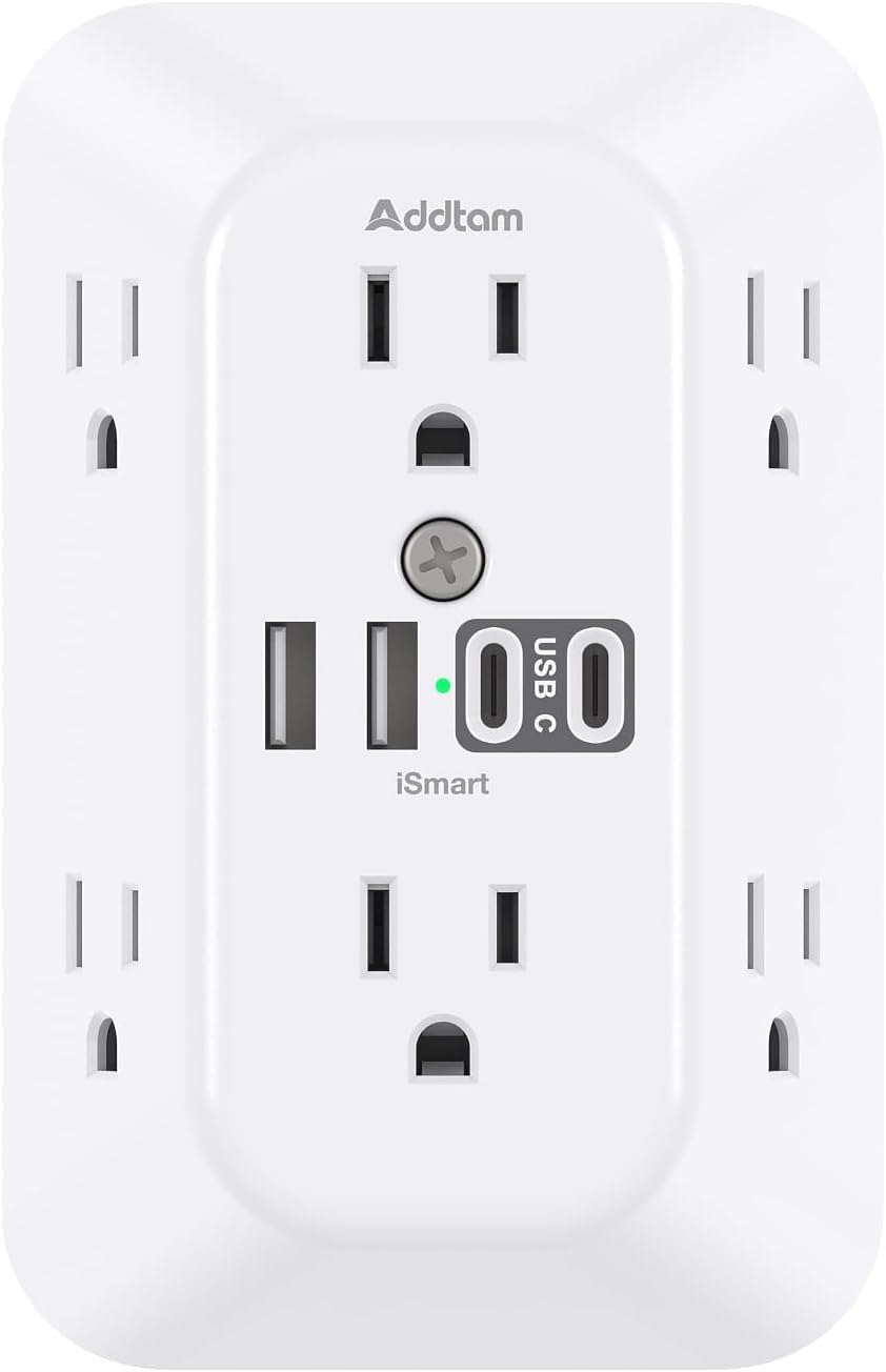 Addtam Outlet Extender Surge Protector, 6-Outlet Splitter with 4 USB ...