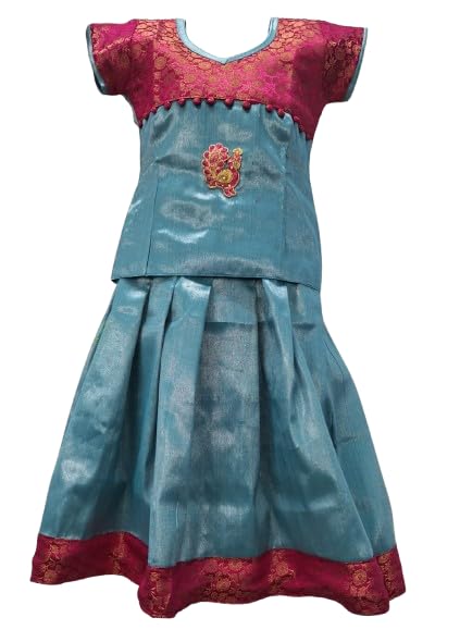 Buy Trendykidz Traditional Blue And Pink Pattu Pavadai (Pattu Langa ...