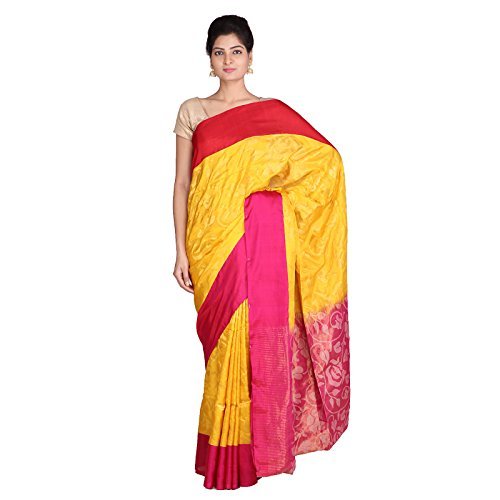 Buy Indian Artizans Yellow Pure Silk Uppada Jamdani Saree at Amazon.in