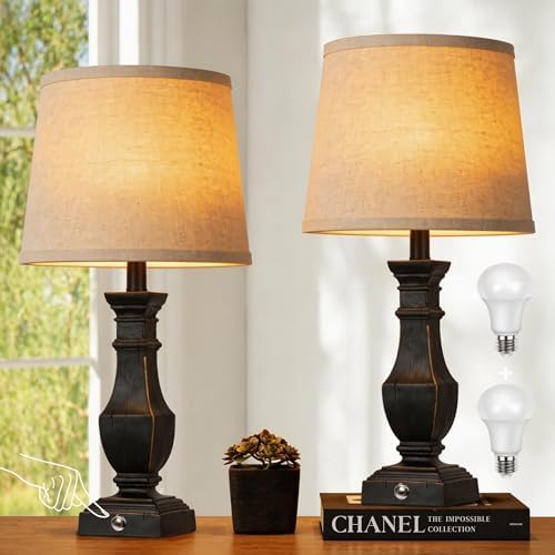ROTTOGOON Dimmable Table Lamps Set of 2, Rustic Farmhouse Table Lamps ...