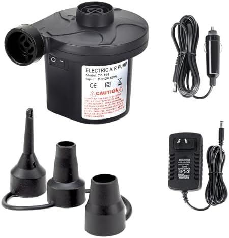 Electric Air Pump Portable Inflator, 100-240V AC/DC 12V, 3 Nozzles ...