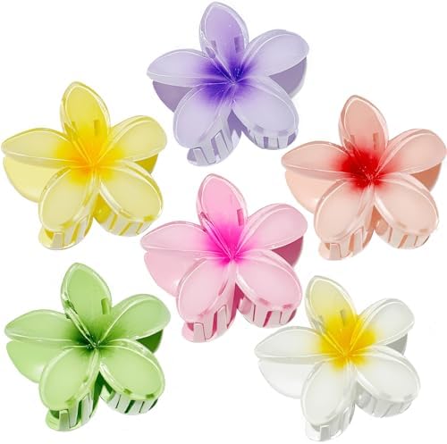 Amazon.com: Parcce 6 PCS Hawaiian Flower Plumeria Hair Claw Clips ...