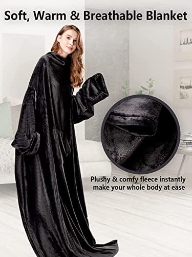 Wearable Blanket, Soft Warm Snuggle Blanket with Sleeve and Pocket ...