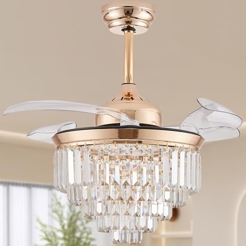Finktonglan Dimmable Fandeliers Modern Crystal Chandelier Ceiling Fan ...