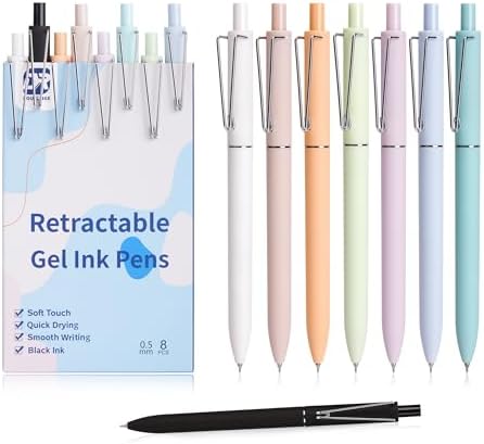 Retractable Gel Pens, 0.5 mm Pens, Smooth Black Ink Pens, 8 PCS Fine ...
