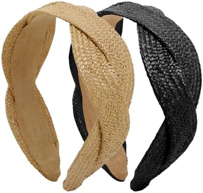 Amazon.com : WOVOWOVO Straw Headbands for Women Girls Rattan Wide ...