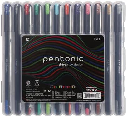 Pentonic Gel Pens in Organizer Case, 12-Pack, Assorted Ink Colors, 0 ...