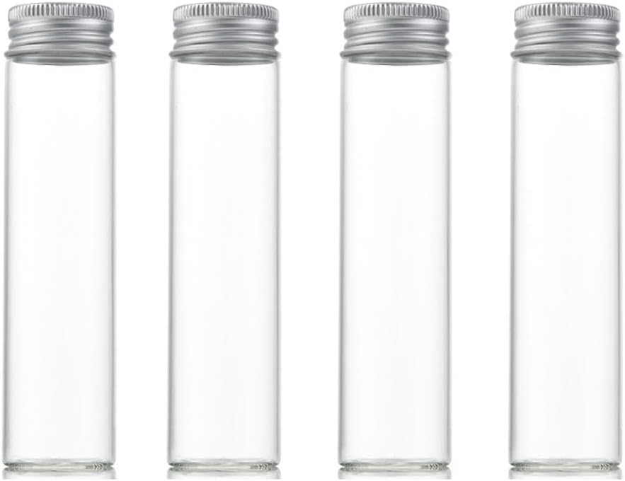 Amazon｜小瓶 ガラス瓶10-110ml 小物入れ 保存容器 ガラスボトル 密閉容器 小分け アルミキャップボトル 化粧品容器 旅行用品 無料配送4個 アルミ製の銀蓋透明ガラス瓶 よく密閉 ...