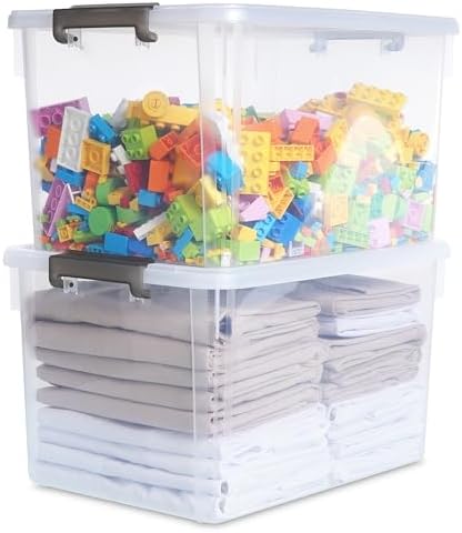 Citylife 32 QT Plastic Storage Bins with Latching Lids Stackable ...