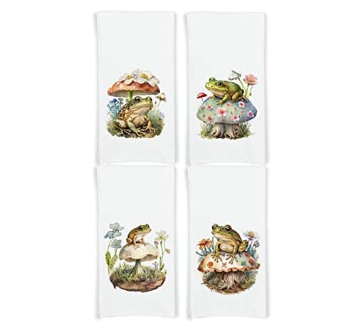 Amazon.com: Frogs and Mushrooms Kitchen Towels with Hanging Loop - Set ...