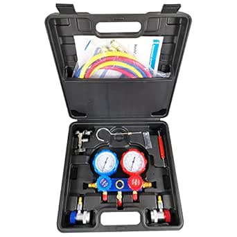 3-Way AC Diagnostic Manifold Gauge Set for Freon Charging, fits R410A, R134A, R22 Refrigerants ...