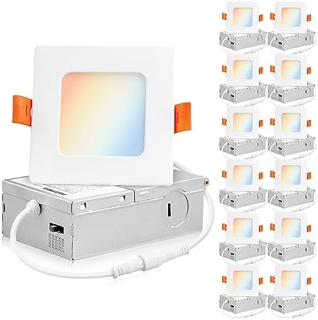 PARMIDA (6 Pack) 3 Inch Square 5CCT Ultra-Thin LED Recessed Lighting ...