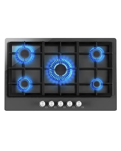TABU Bulit-in Gas Cooktop, 5 Burner Black Gas Cooktop, 30 Inch Propane ...