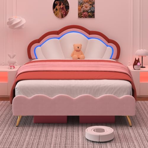 Amazon.com: GYYBED Full Size Upholstered Princess Bed with Crown ...