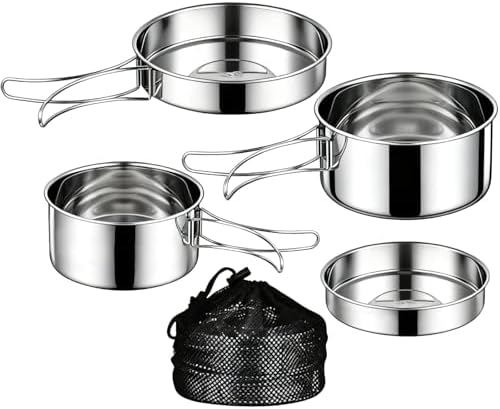 Amazon.com : 4 Pcs Camping Cookware Set, Quality 304 Stainless Steel ...