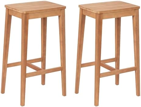 Set of 2 Solid Pine Wood Bar Stools, Vintage 73cm Counter Height Wooden ...