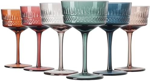 Amazon.com: Colored Vintage Art Deco Coupe Glasses - Martini, Cocktail ...