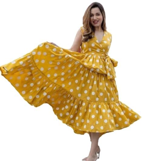 Buy KININA Polaka Dotted Frill Western Stylish Long Gown for Girls ...