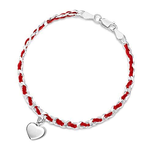 Amazon.com: Sterling Silver Heart Red String Of Fate Bracelet Alef Bet ...