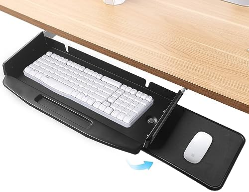 Metal Under Desk Mounted Keyboard Tray with Mouse Platform 28"Wx10"D ...