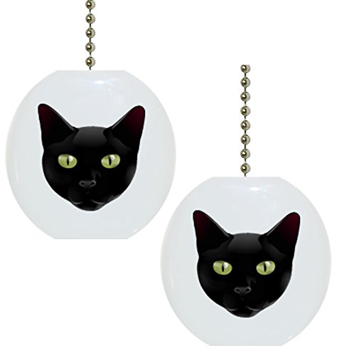 Set of 2 Black Cat Head Solid Ceramic Fan Pulls - Ceiling Fan Pull ...