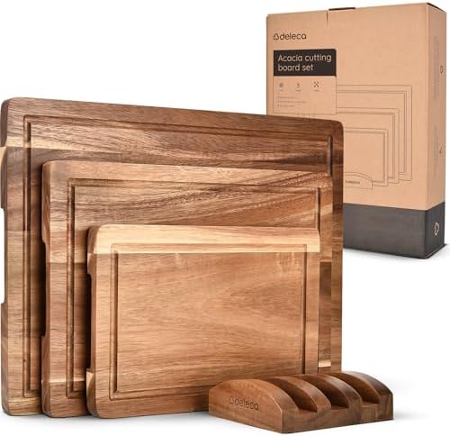 Deleca Luxury Wooden Chopping Board Set: 3-Piece Wooden Board Kitchen ...