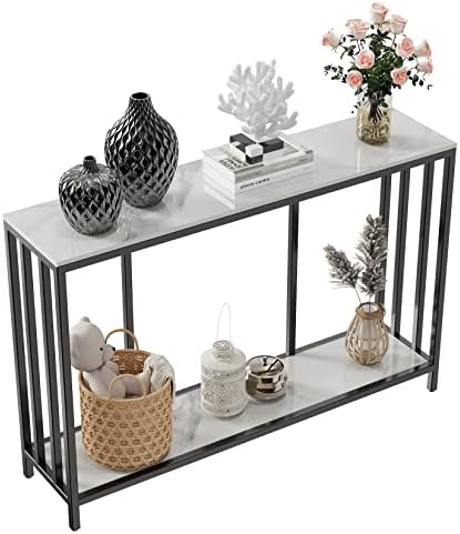 White Console Table for Entryway: Sintered Stone Hallway Desk Narrow ...
