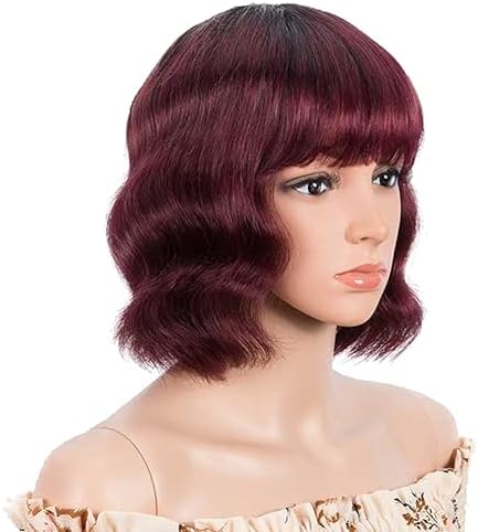 Amazon.com : JOEDIR HAIR 10 inch Short Wave Bob Wig With Bangs Human ...