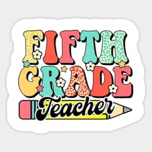 Amazon.com: Kiss Cut, Funny Sticker Fifth Grade Teacher Retro Groovy ...