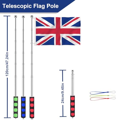 Telescopic Flag Pole, 3 Pieces Handheld Flag Pole, Stainless Steel Tour ...