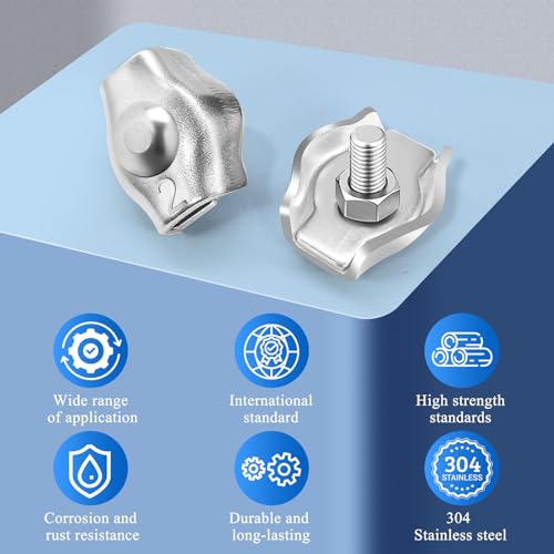 HAUSEIGN M2 Wire Rope Clamp, Pack of 12 Rope Clamps, 304 Stainless ...