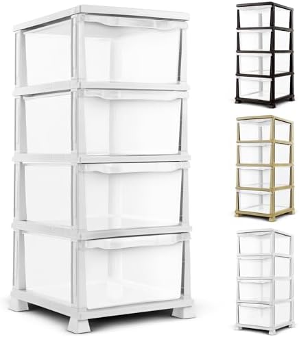 ZENQA Extra Large Plastic Storage Drawer Tower Unit | 26 Litre x 4 ...