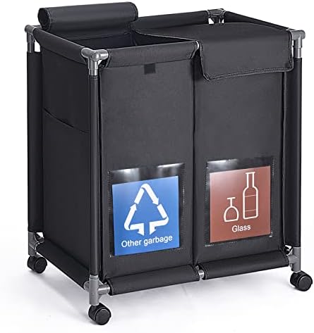 110L Recycle Bins with Lid,2 Cover Top Compartments with Wheels,2 Front ...
