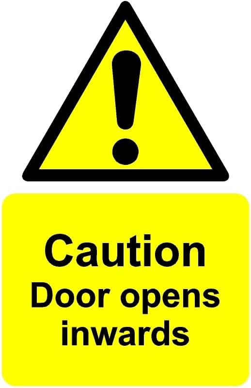 Caution door opens inwards safety sign - Self adhesive sticker (200mm x ...