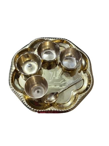 ABB Store Laddu Gopal Bhog Set 6 Pcs - 1 Pooja Plate 3 Katori 1 Glass 1 ...