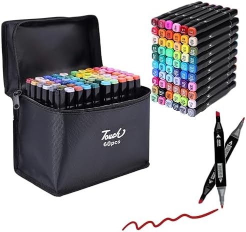 BEAN LAB Pro Alcohol Markers Set 60 Dual Tip Brush Pens & Color Marker ...