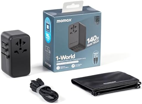 MOMAX 140W Universal Travel Adapter, GaN Technology, EU/UK/AUS/US/JP ...