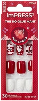 Amazon.com: KISS imPRESS Holiday Press On Nails, ‘Feelin' Festive’, Red ...