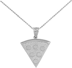 Amazon.com: Textured 14k White Gold Slice of Pizza Pie Charm Pendant ...