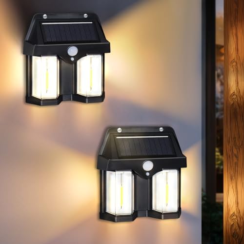 KBT 2 Pack Solar Wall Lights with 3 Lighting Mode, Motion Sensor ...