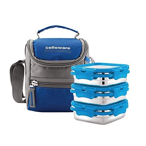 Buy CELLO Max Fresh Zest Lunch Box, Stainless Steel, 3 Unit (Blue ...