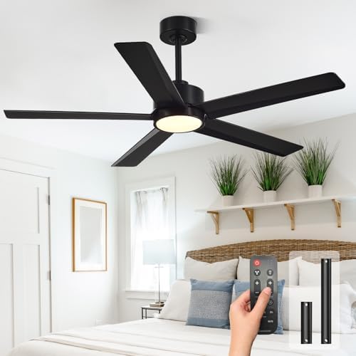 Fanbulous 52 Inch Ceiling Fan with Light and Remote, Black Modern ...