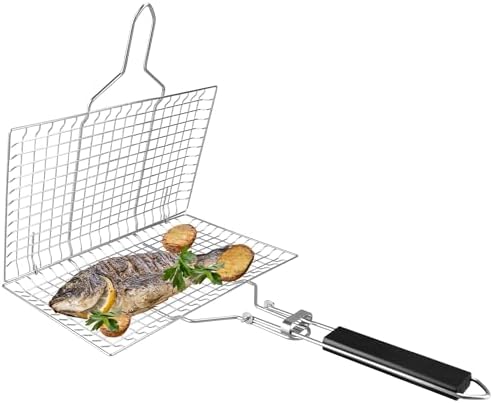 Amazon.com: Fish Grilling Basket, Folding Portable Stainless Steel BBQ ...