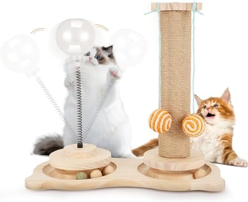 5 in 1 Interactive Cat Scratching Post with Hanging Balls, Wooden Sisal ...