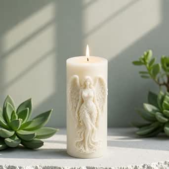 Designer Pillar Candle with Ornate Floral Scroll Carving - Ivory ...