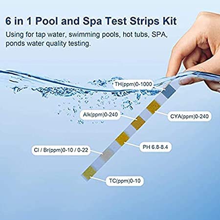 6 in 1 Pool Spa Hot Tub Water Test Strips Kit,100Pc Swimming Pool Ph ...