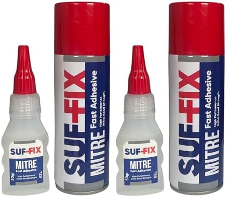 SUF-FIX 2x Mitre Fast Adhesive Spray and Gel Kit | 50g Superglue ...