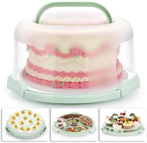 BTSKY Round Cake Carrier Cupcake Containers Keeper with Cover and ...