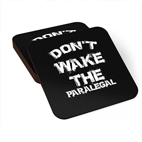 Amazon.com | HOM Don't Wake The Paralegal Funny Black Coasters (Set of ...
